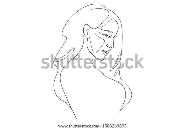 Continuous Fashion One Line Drawing Faces Stock Vector (Royalty Free ...