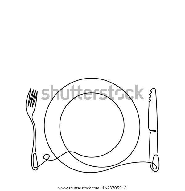 Continuous Line Art Contour Cutlery Background Stock Vector (Royalty ...