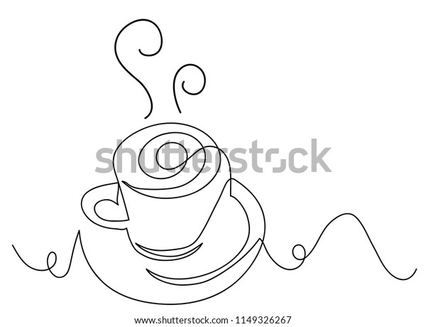 Continuous line art or One Line Drawing of coffee, warm.