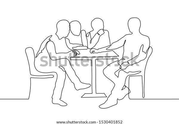 Continuous Line Art Silhouette Four Men Stock Vector (Royalty Free ...