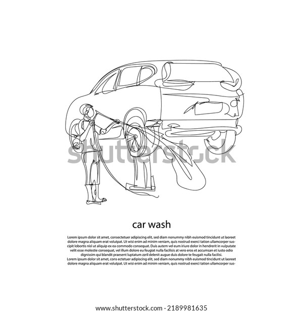 Continuous Line Car Washing Line Art Stock Vector (Royalty Free ...