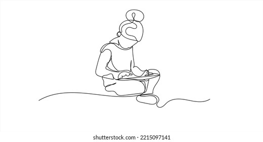 Continuous Line Children Learning Digital Era Stock Vector (Royalty ...