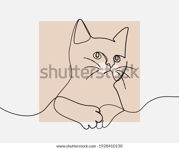 Continuous Line Cute Little Kitten Drawing Stock Vector (Royalty Free ...