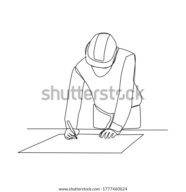 Continuous Line Drawing Architect Wearing Safety Stock Vector (Royalty ...