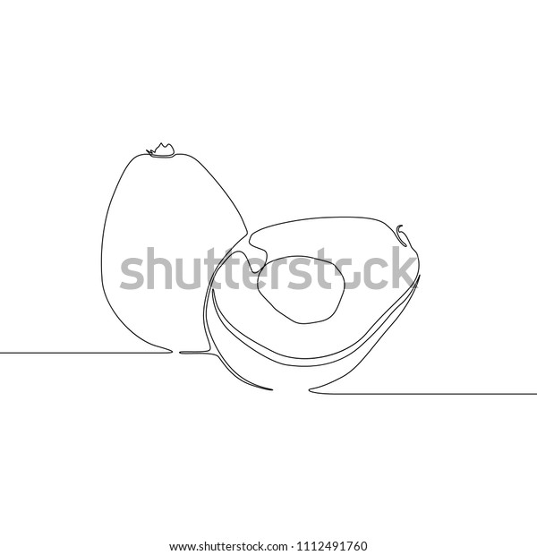 Continuous Line Drawing Avocado On White Stock Vector (Royalty Free ...