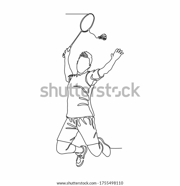 Continuous Line Drawing Badminton Players Who Stock Vector (Royalty ...