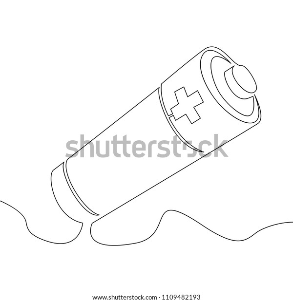 Continuous line drawing Battery icon. Single outline symbol Black ...