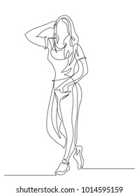 Continuous Line Drawing Beautiful Modern Girl Stock Vector (Royalty ...