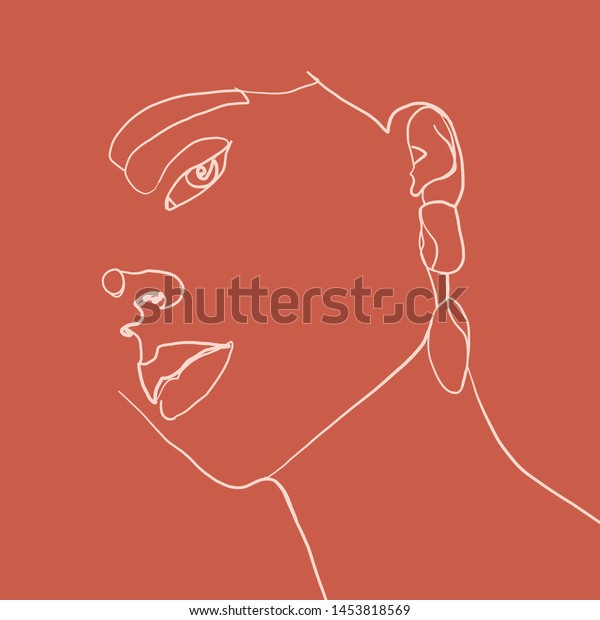 Continuous line, drawing of beauty woman face with earring , fashion ... Continuous line, drawing of beauty woman face with earring , fashion ...