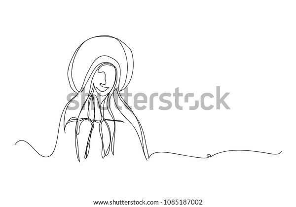 Continuous Line Drawing Blessed Virgin Mary: เวกเตอร์สต็อก (ปลอดค่า ...