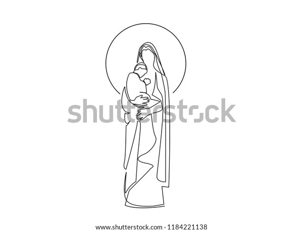 Continuous Line Drawing Blessed Virgin Mary Stock Vector (Royalty Free ...