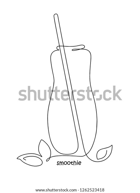 Continuous Line Drawing Bottle Smoothies Tubule Stock Vector (Royalty ...