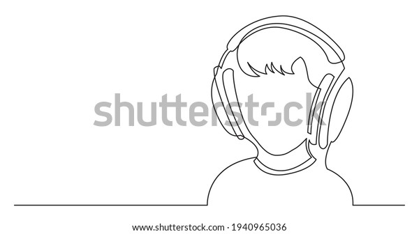 Continuous Line Drawing Boy Listening Music Stock Vector (Royalty Free ...