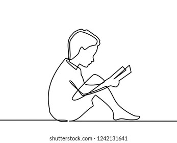 Continuous Line Drawing Boy Studying Reading: เวกเตอร์สต็อก (ปลอดค่า ...