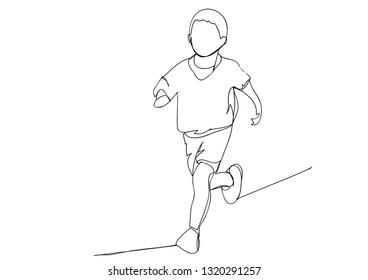 Continuous Line Drawing Boys Running Stock Vector (Royalty Free ...