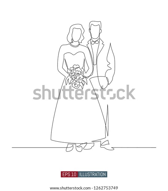 Continuous Line Drawing Bride Groom Bridal Stock Vector (Royalty Free ...