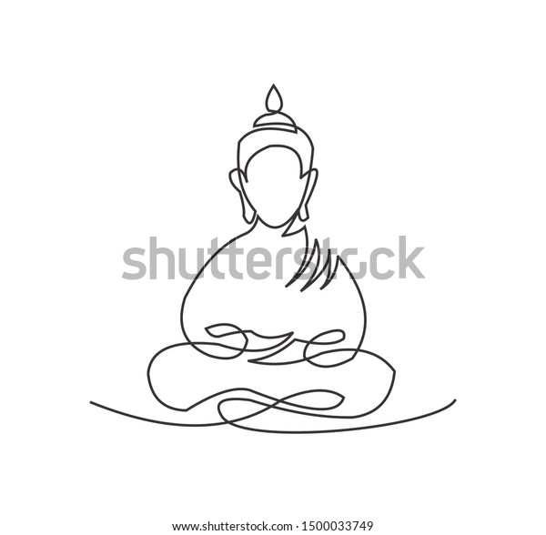 continuous line drawing of Buddha statue Buddhist character.Religious ...