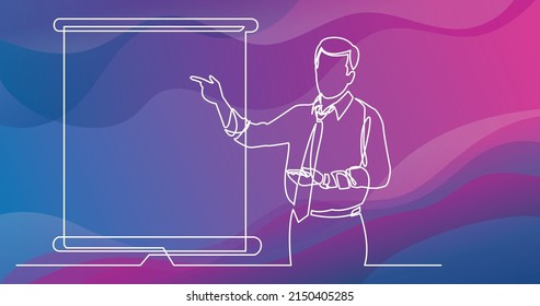 Continuous Line Drawing Business Coach Showing Stock Vector (Royalty ...