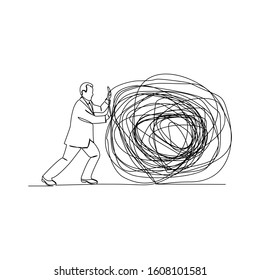 Continuous Line Drawing Business Man Push Stock Vector (Royalty Free ...