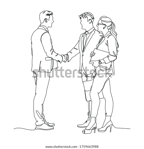Continuous Line Drawing Business Partners Shake Stock Vector (Royalty ...