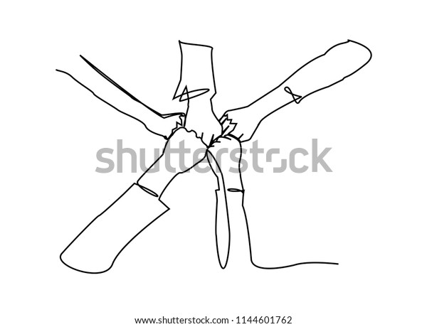 Continuous Line Drawing Business People Teamwork Stock Vector (Royalty ...