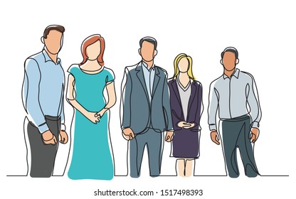 Continuous Line Drawing Business Team Standing Stock Vector (Royalty ...