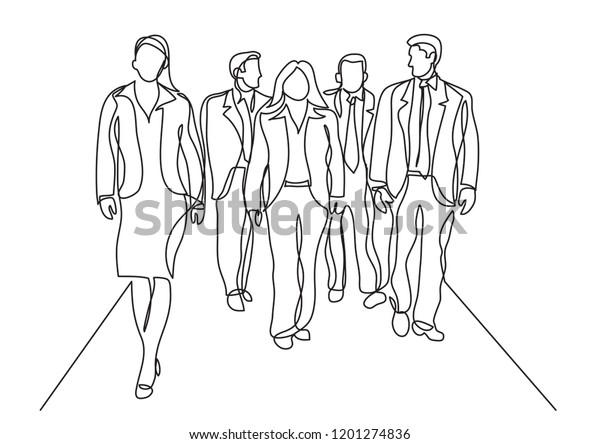 Continuous Line Drawing Business Team Walking Stock Vector (Royalty ...