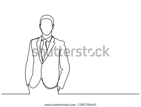 Continuous Line Drawing Businessman Standing Isolated Stock Vector ...