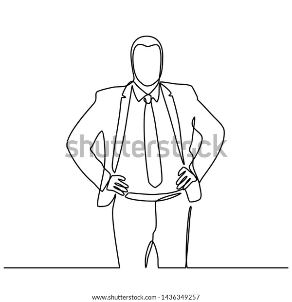 Continuous Line Drawing Businessman Standing Isolated Stock Vector ...
