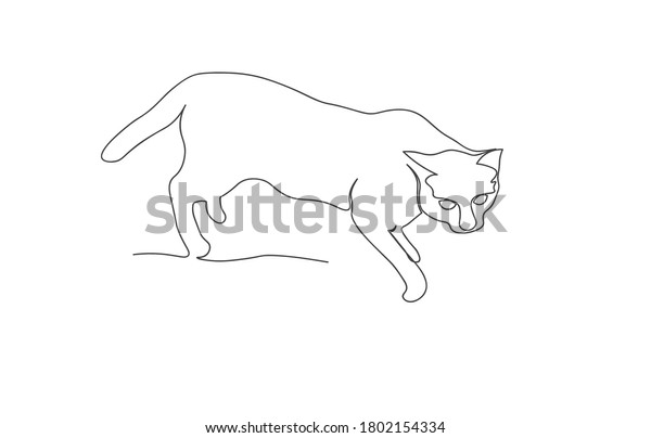 Continuous Line Drawing Cat Walking On Stock Vector (Royalty Free ...