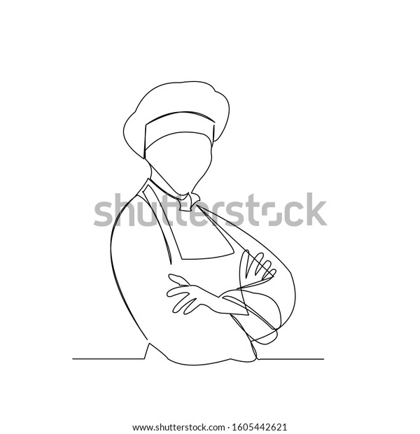 Continuous line drawing of chef with apron and chef hat. Vector ...