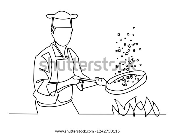 Continuous Line Drawing Chef Cooking Cook: เวกเตอร์สต็อก (ปลอดค่า ...
