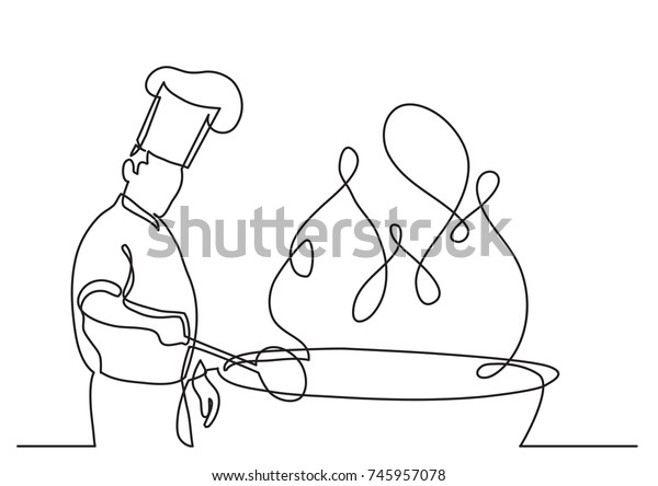 Continuous Line Drawing Chef Cooking Big 스톡 벡터(로열티 프리) 745957078