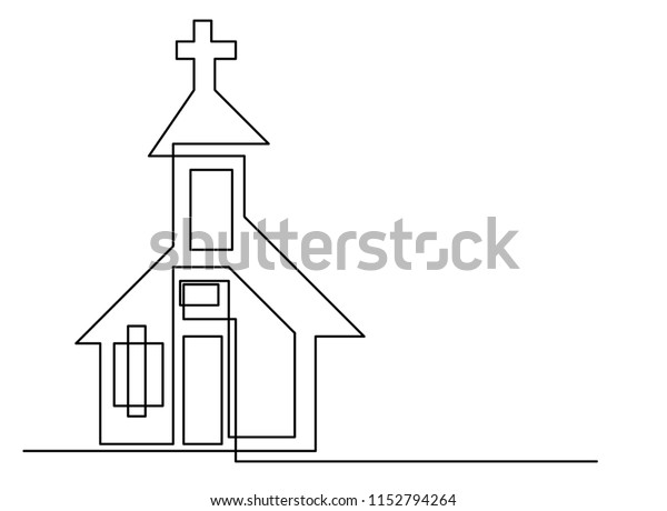 Continuous Line Drawing Christian Churches Building Stock Vector ...