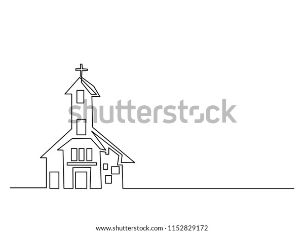 Continuous Line Drawing Christian Churches Building Stock Vector ...