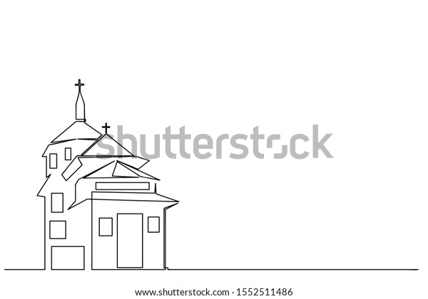 Continuous Line Drawing Christian Churches Building Stock Vector ...