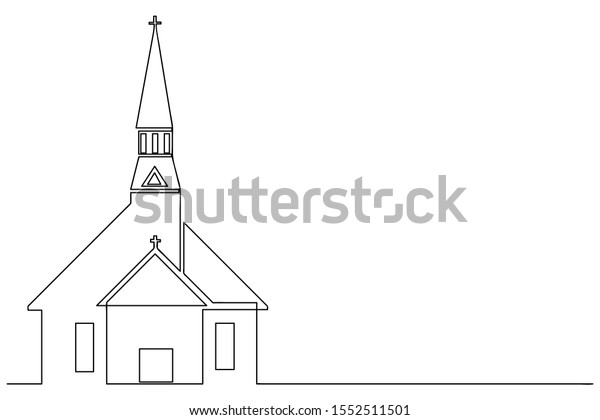 Continuous Line Drawing Christian Churches Building Stock Vector ...