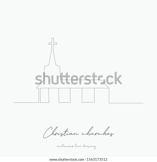 Continuous Line Drawing Christian Churches Simple Stock Vector (Royalty ...