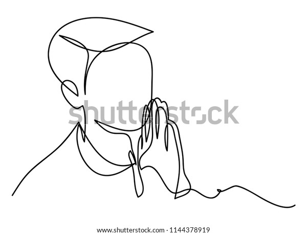 Continuous Line Drawing Christian Prayer Vector Stock Vector (Royalty ...