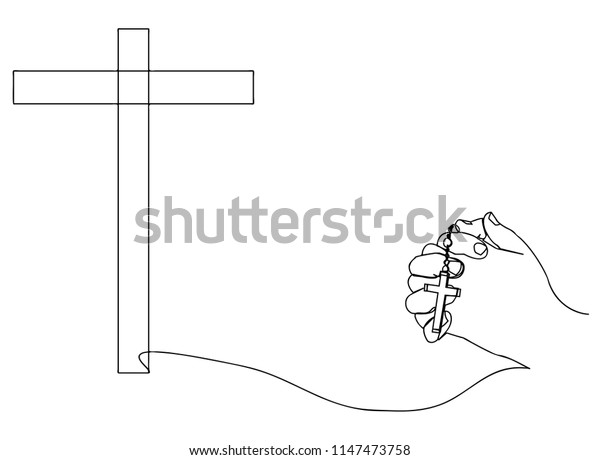 Continuous line drawing of Christian prayer, vector illustration.