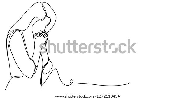 Continuous line drawing of Christian prayer, vector illustration.