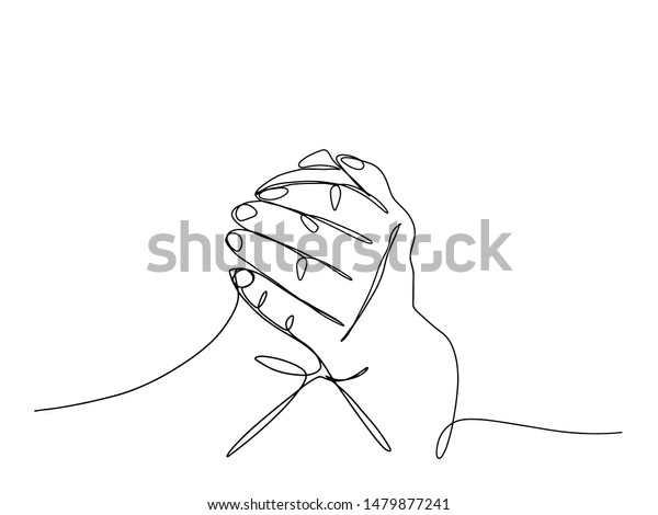 Continuous line drawing of Christian prayer, vector illustration.