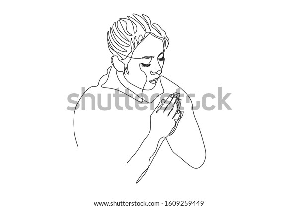 Continuous Line Drawing Christian Prayer Vector: vector de stock (libre ...