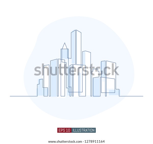 Continuous Line Drawing City Skyline Template: เวกเตอร์สต็อก (ปลอดค่า ...