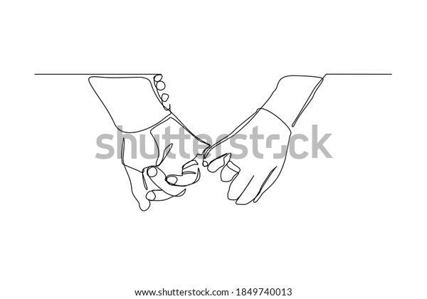 Continuous line drawing of couple hand holding together. One line ...