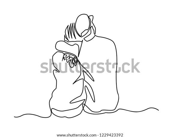 Continuous Line Drawing Couple Sitting Back Stock Vector (Royalty Free ...