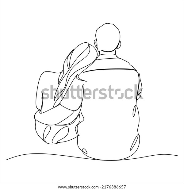 Vektor Stok Continuous Line Drawing Couple Sitting Back (Tanpa Royalti ...