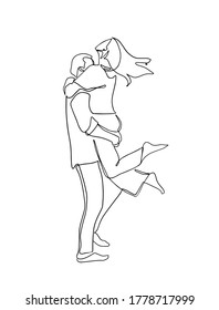 Continuous Line Drawing Couple Standing Hugging Stock Vector (Royalty ...