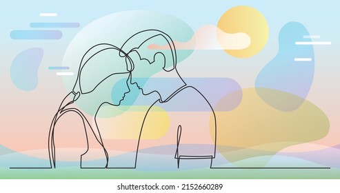 Continuous Line Drawing Couple Standing Together Stock Vector (Royalty ...
