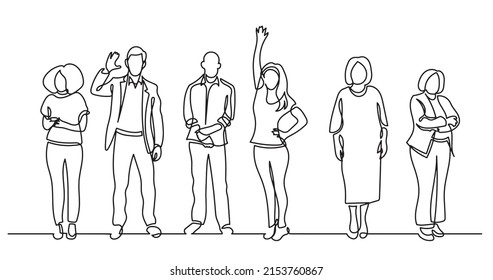 Continuous Line Drawing Diverse Group Standing Stock Vector (Royalty ...